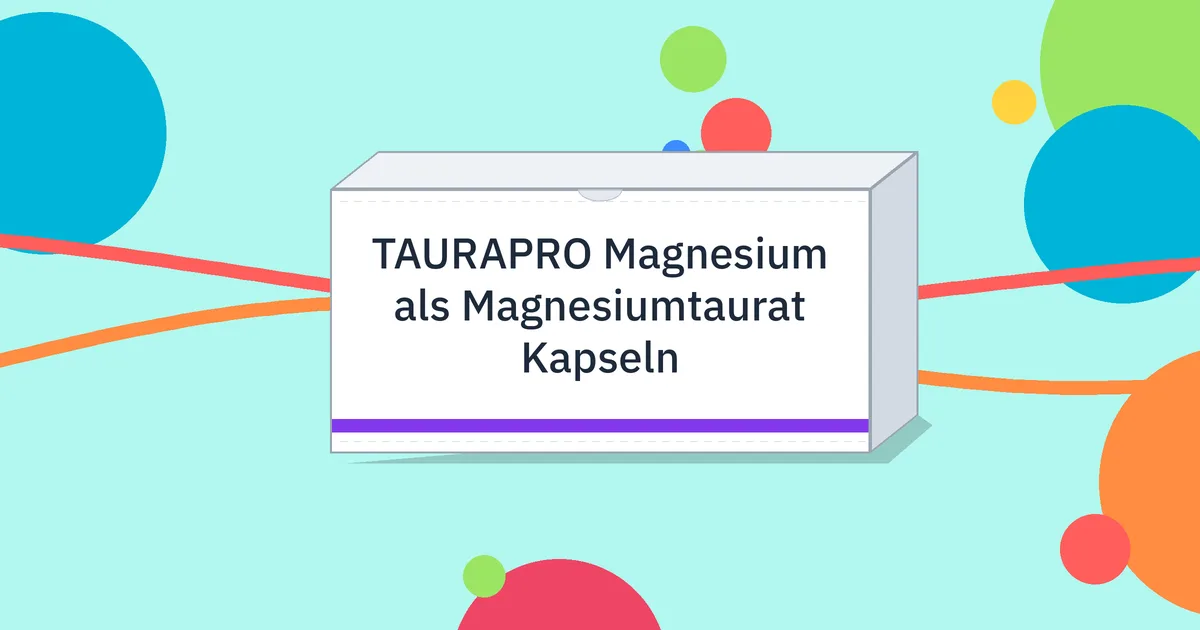 Symbolbild: Packung mit der Aufschrift TAURAPRO Magnesium als Magnesiumtaurat Kapseln (PZN 19980030) – Verfügbarkeit und Bezug in Apotheken in Frankfurt am Main