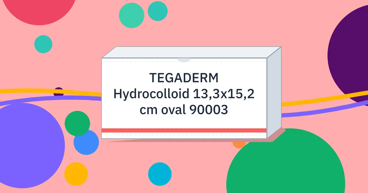 Symbolbild: Packung mit der Aufschrift TEGADERM Hydrocolloid 13,3x15,2 cm oval 90003 (PZN 11115232) – Verfügbarkeit und Bezug in Apotheken in Frankfurt am Main