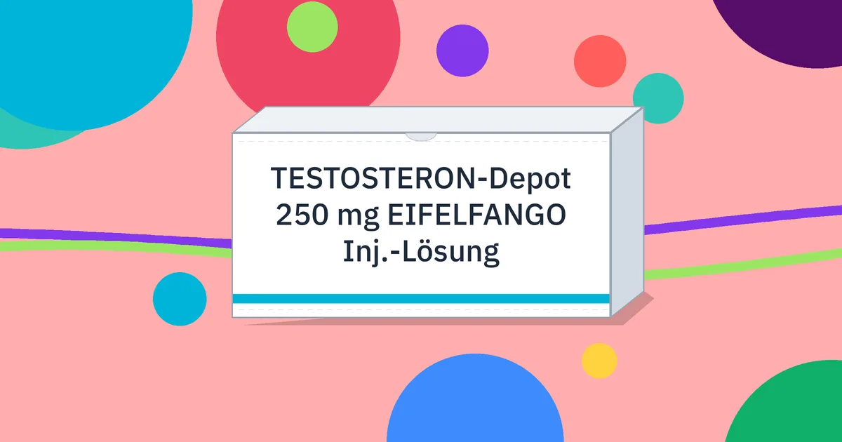 Symbolbild: Packung mit der Aufschrift TESTOSTERON-Depot 250 mg EIFELFANGO Inj.-Lösung (PZN 00395955) – Verfügbarkeit und Bezug in Apotheken in Frankfurt am Main