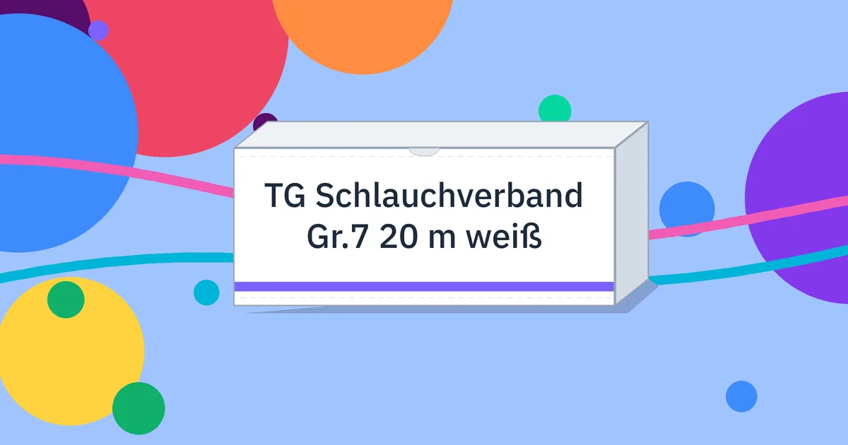 Symbolbild: Packung mit der Aufschrift TG Schlauchverband Gr.7 20 m weiß (PZN 19975201) – Verfügbarkeit und Bezug in Apotheken in Frankfurt am Main