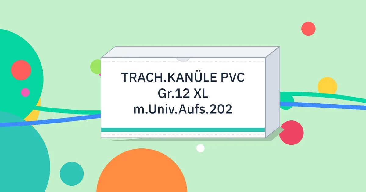 Symbolbild: Packung mit der Aufschrift TRACH.KANÜLE PVC Gr.12 XL m.Univ.Aufs.202 (PZN 06994177) – Verfügbarkeit und Bezug in Apotheken in Frankfurt am Main