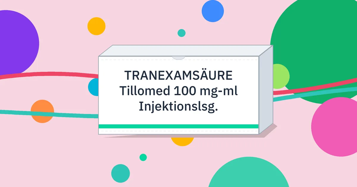 Symbolbild: Packung mit der Aufschrift TRANEXAMSÄURE Tillomed 100 mg-ml Injektionslsg. (PZN 15870385) – Verfügbarkeit und Bezug in Apotheken in Frankfurt am Main
