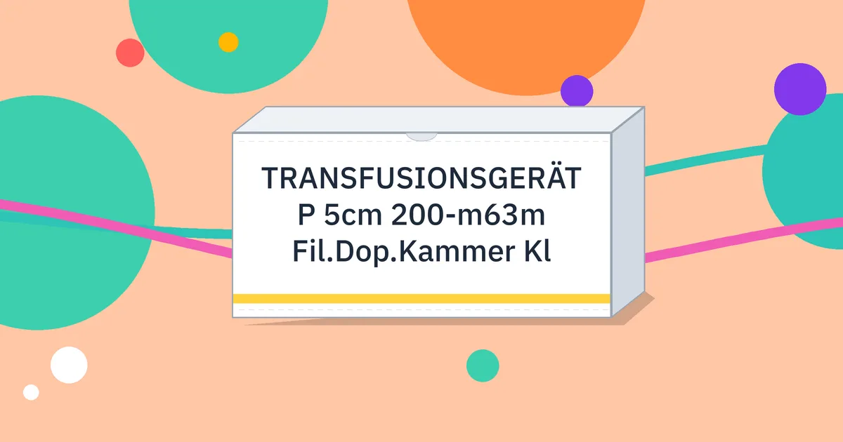 Symbolbild: Packung mit der Aufschrift TRANSFUSIONSGERÄT P 5cm 200-m63m Fil.Dop.Kammer Kl (PZN 17486691) – Verfügbarkeit und Bezug in Apotheken in Frankfurt am Main