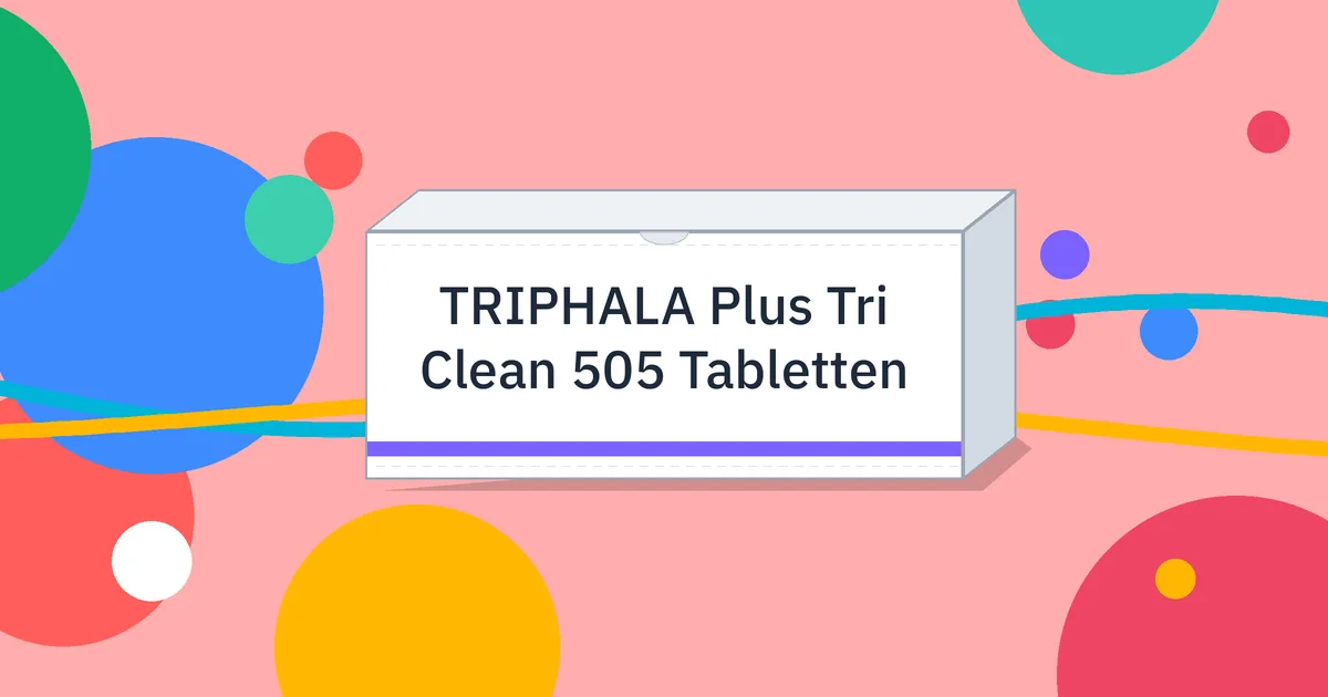 Symbolbild: Packung mit der Aufschrift TRIPHALA Plus Tri Clean 505 Tabletten (PZN 09272378) – Verfügbarkeit und Bezug in Apotheken in Frankfurt am Main