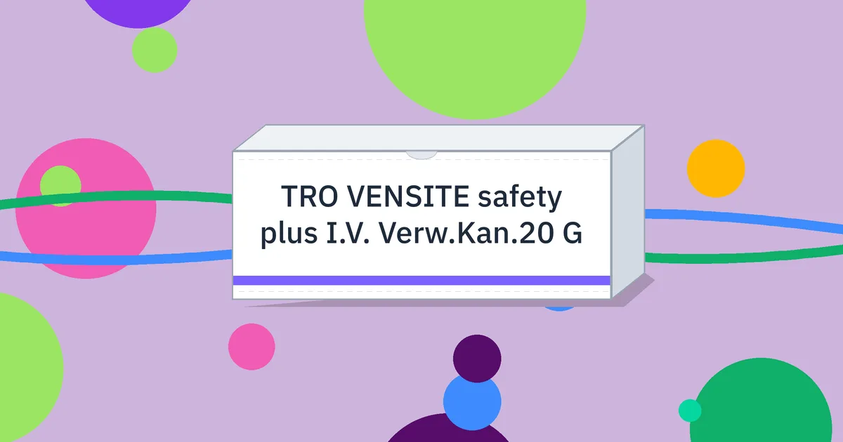 Symbolbild: Packung mit der Aufschrift TRO VENSITE safety plus I.V. Verw.Kan.20 G (PZN 11187881) – Verfügbarkeit und Bezug in Apotheken in Frankfurt am Main
