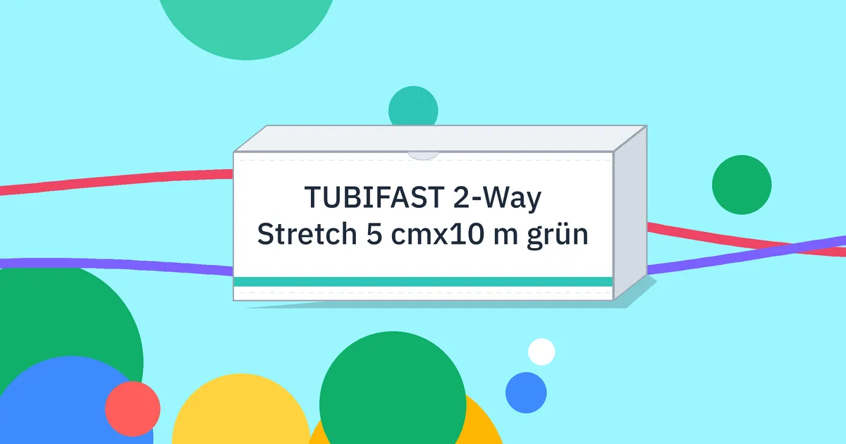 Symbolbild: Packung mit der Aufschrift TUBIFAST 2-Way Stretch 5 cmx10 m grün (PZN 14333946) – Verfügbarkeit und Bezug in Apotheken in Frankfurt am Main