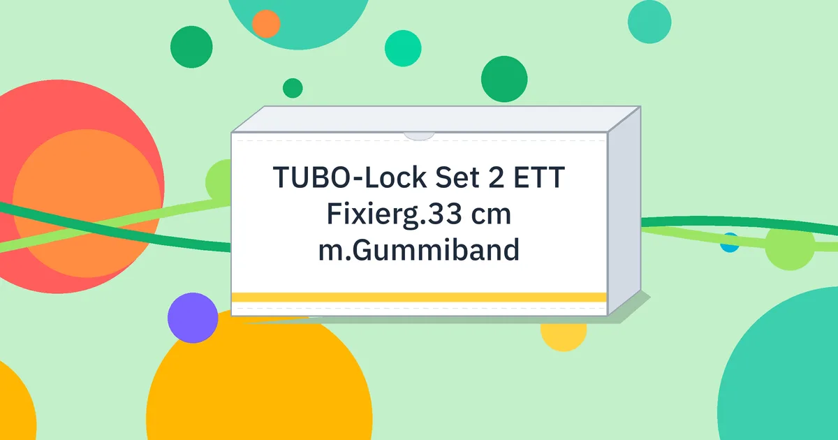 Symbolbild: Packung mit der Aufschrift TUBO-Lock Set 2 ETT Fixierg.33 cm m.Gummiband (PZN 18796229) – Verfügbarkeit und Bezug in Apotheken in Frankfurt am Main