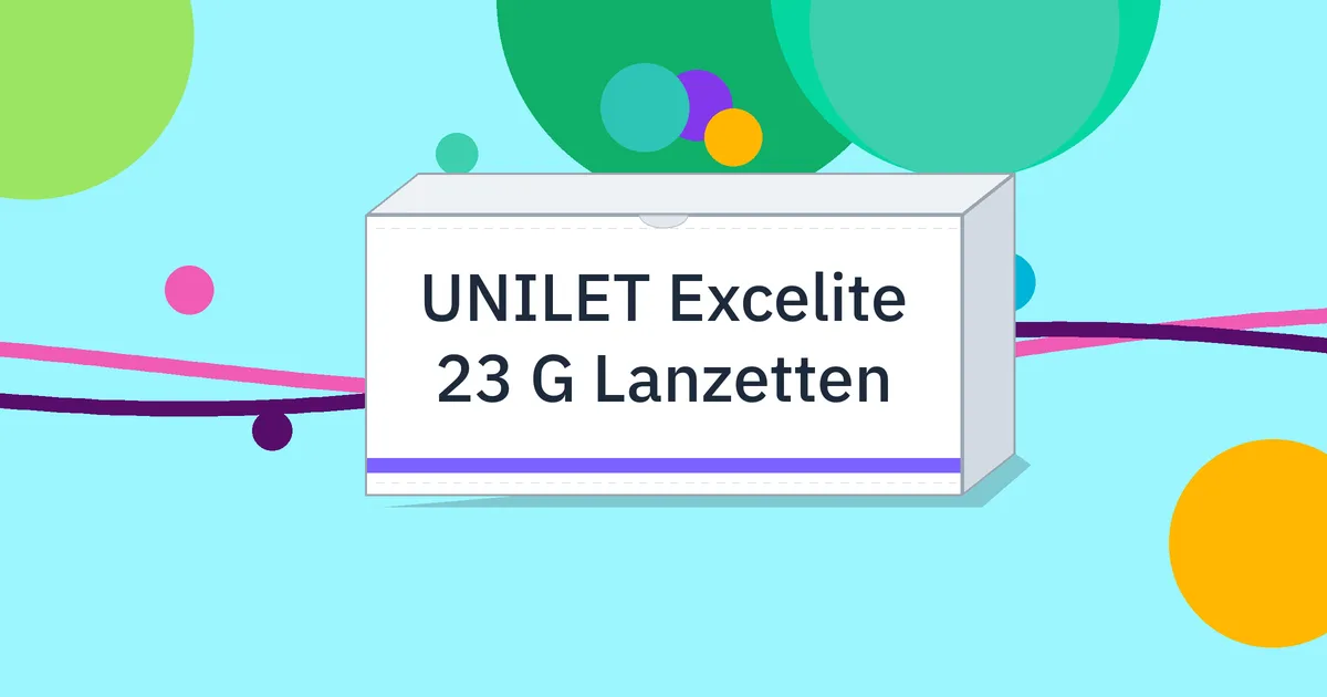 Symbolbild: Packung mit der Aufschrift UNILET Excelite 23 G Lanzetten (PZN 17902072) – Verfügbarkeit und Bezug in Apotheken in Frankfurt am Main