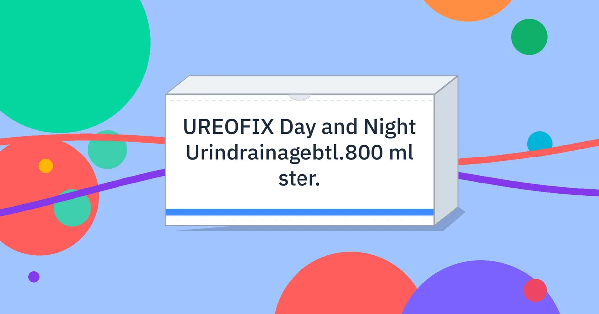 Symbolbild: Packung mit der Aufschrift UREOFIX Day and Night Urindrainagebtl.800 ml ster. (PZN 05016477) – Verfügbarkeit und Bezug in Apotheken in Frankfurt am Main