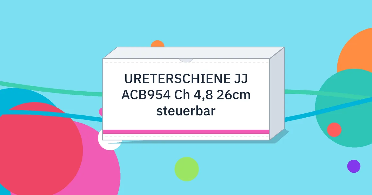 Symbolbild: Packung mit der Aufschrift URETERSCHIENE JJ ACB954 Ch 4,8 26cm steuerbar (PZN 00486681) – Verfügbarkeit und Bezug in Apotheken in Frankfurt am Main