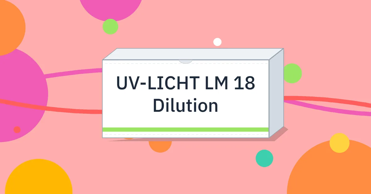 Symbolbild: Packung mit der Aufschrift UV-LICHT LM 18 Dilution (PZN 13258651) – Verfügbarkeit und Bezug in Apotheken in Frankfurt am Main