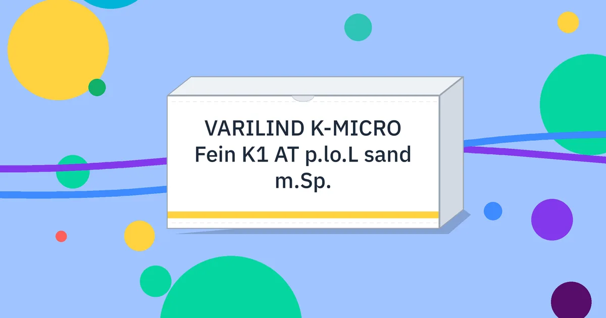 Symbolbild: Packung mit der Aufschrift VARILIND K-MICRO Fein K1 AT p.lo.L sand m.Sp. (PZN 20551707) – Verfügbarkeit und Bezug in Apotheken in Frankfurt am Main