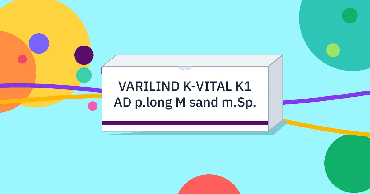 Symbolbild: Packung mit der Aufschrift VARILIND K-VITAL K1 AD p.long M sand m.Sp. (PZN 20565968) – Verfügbarkeit und Bezug in Apotheken in Frankfurt am Main