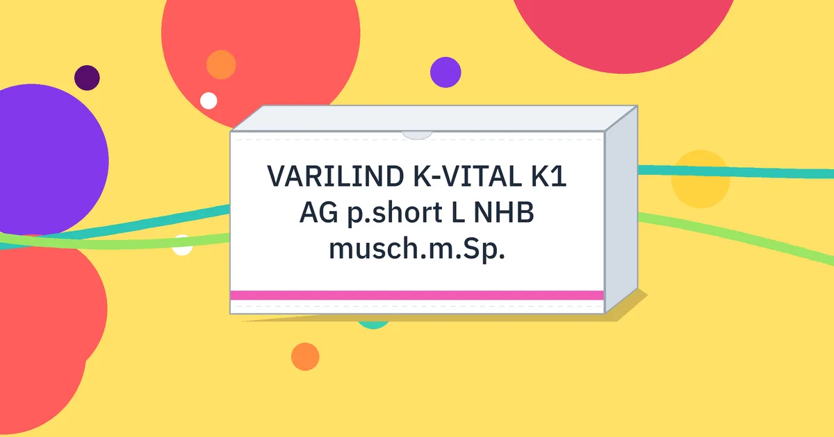 Symbolbild: Packung mit der Aufschrift VARILIND K-VITAL K1 AG p.short L NHB musch.m.Sp. (PZN 20563917) – Verfügbarkeit und Bezug in Apotheken in Frankfurt am Main