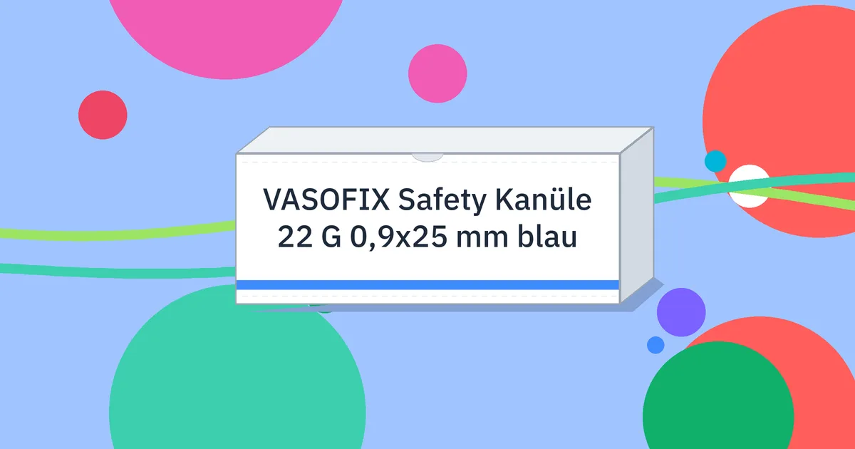 Symbolbild: Packung mit der Aufschrift VASOFIX Safety Kanüle 22 G 0,9x25 mm blau (PZN 12551478) – Verfügbarkeit und Bezug in Apotheken in Frankfurt am Main