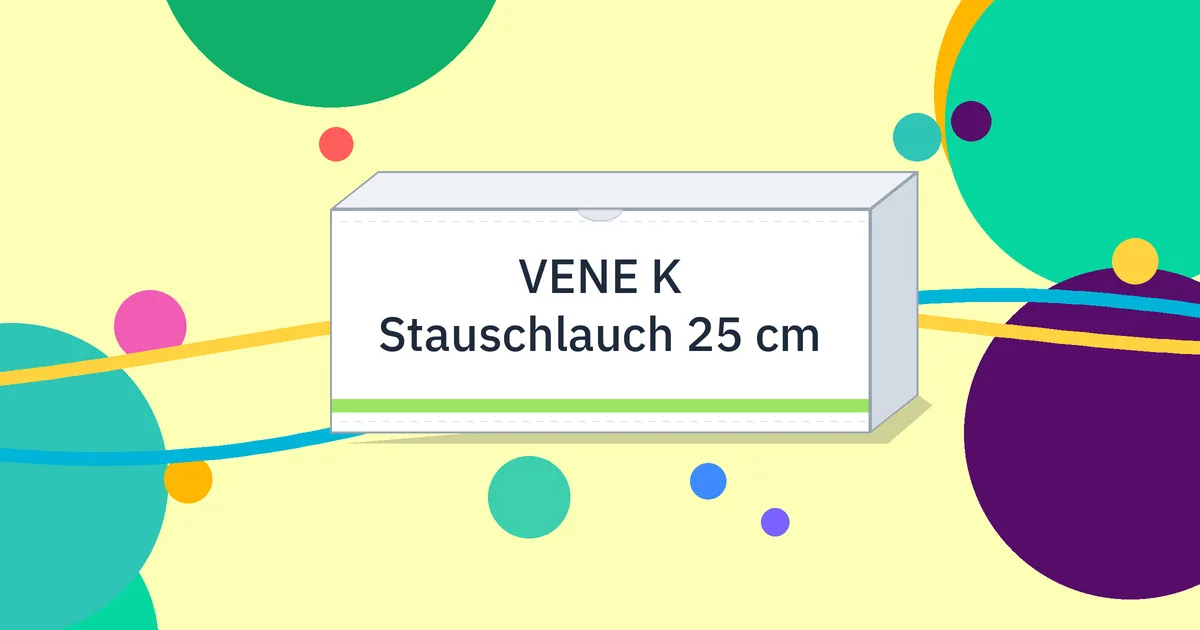 Symbolbild: Packung mit der Aufschrift VENE K Stauschlauch 25 cm (PZN 20176014) – Verfügbarkeit und Bezug in Apotheken in Frankfurt am Main