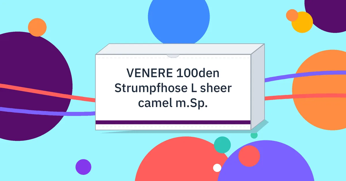 Symbolbild: Packung mit der Aufschrift VENERE 100den Strumpfhose L sheer camel m.Sp. (PZN 16171005) – Verfügbarkeit und Bezug in Apotheken in Frankfurt am Main