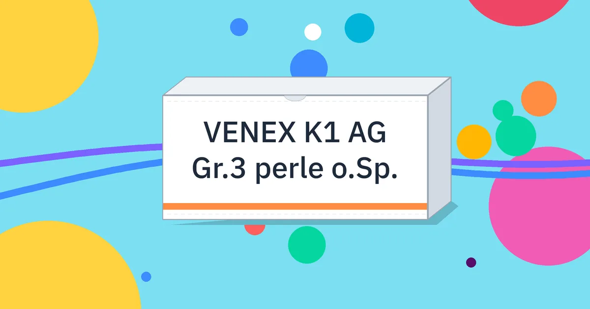 Symbolbild: Packung mit der Aufschrift VENEX K1 AG Gr.3 perle o.Sp. (PZN 03188783) – Verfügbarkeit und Bezug in Apotheken in Frankfurt am Main