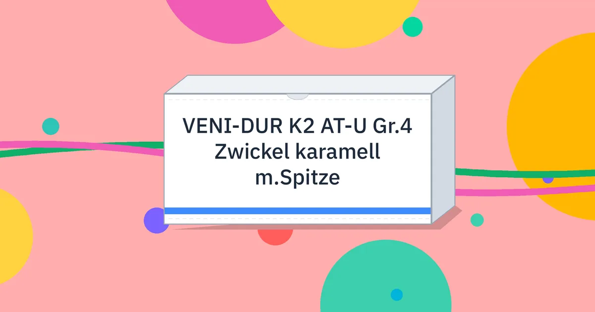 Symbolbild: Packung mit der Aufschrift VENI-DUR K2 AT-U Gr.4 Zwickel karamell m.Spitze (PZN 13758939) – Verfügbarkeit und Bezug in Apotheken in Frankfurt am Main