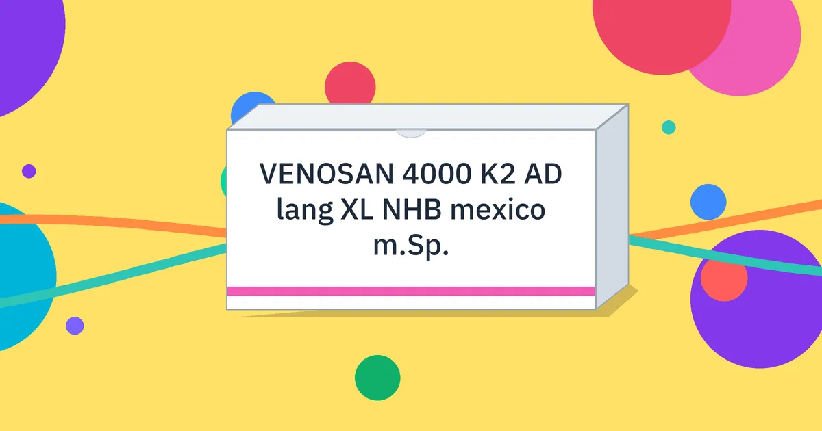Symbolbild: Packung mit der Aufschrift VENOSAN 4000 K2 AD lang XL NHB mexico m.Sp. (PZN 14424005) – Verfügbarkeit und Bezug in Apotheken in Frankfurt am Main