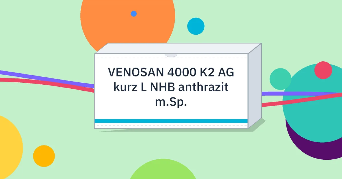 Symbolbild: Packung mit der Aufschrift VENOSAN 4000 K2 AG kurz L NHB anthrazit m.Sp. (PZN 16601931) – Verfügbarkeit und Bezug in Apotheken in Frankfurt am Main