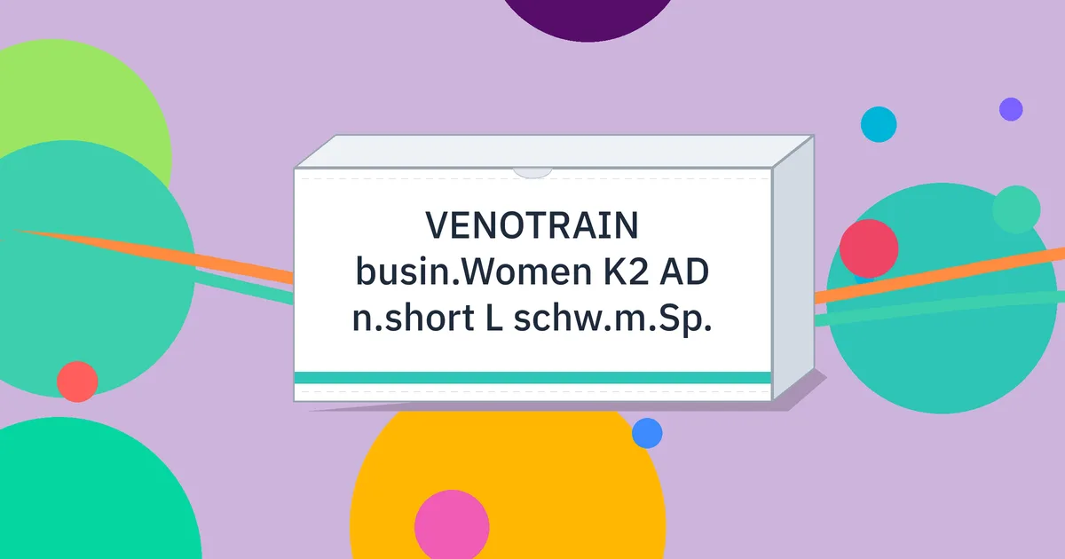 Symbolbild: Packung mit der Aufschrift VENOTRAIN busin.Women K2 AD n.short L schw.m.Sp. (PZN 10196257) – Verfügbarkeit und Bezug in Apotheken in Frankfurt am Main