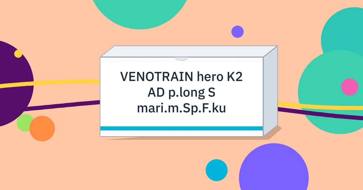 Symbolbild: Packung mit der Aufschrift VENOTRAIN hero K2 AD p.long S mari.m.Sp.F.ku (PZN 19189170) – Verfügbarkeit und Bezug in Apotheken in Frankfurt am Main