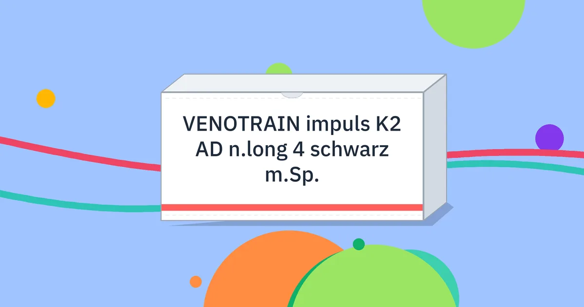 Symbolbild: Packung mit der Aufschrift VENOTRAIN impuls K2 AD n.long 4 schwarz m.Sp. (PZN 00619685) – Verfügbarkeit und Bezug in Apotheken in Frankfurt am Main