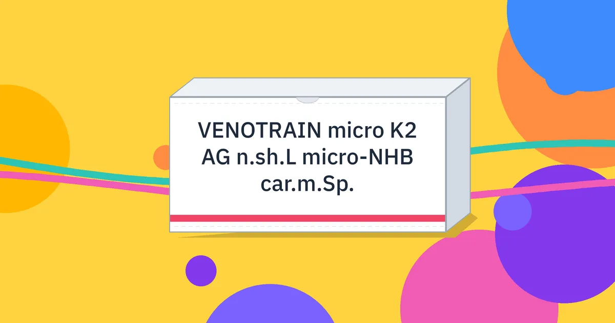 Symbolbild: Packung mit der Aufschrift VENOTRAIN micro K2 AG n.sh.L micro-NHB car.m.Sp. (PZN 16065295) – Verfügbarkeit und Bezug in Apotheken in Frankfurt am Main