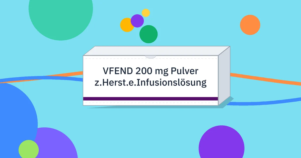 Symbolbild: Packung mit der Aufschrift VFEND 200 mg Pulver z.Herst.e.Infusionslösung (PZN 19215418) – Verfügbarkeit und Bezug in Apotheken in Frankfurt am Main