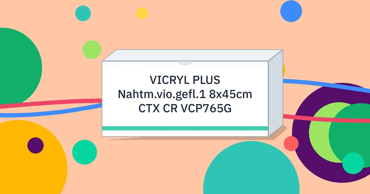 Symbolbild: Packung mit der Aufschrift VICRYL PLUS Nahtm.vio.gefl.1 8x45cm CTX CR VCP765G (PZN 20897624) – Verfügbarkeit und Bezug in Apotheken in Frankfurt am Main