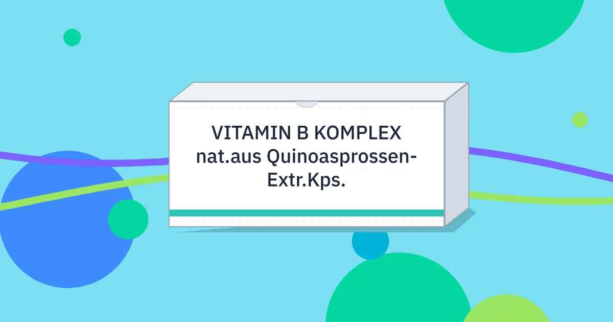Symbolbild: Packung mit der Aufschrift VITAMIN B KOMPLEX nat.aus Quinoasprossen-Extr.Kps. (PZN 11608242) – Verfügbarkeit und Bezug in Apotheken in Frankfurt am Main