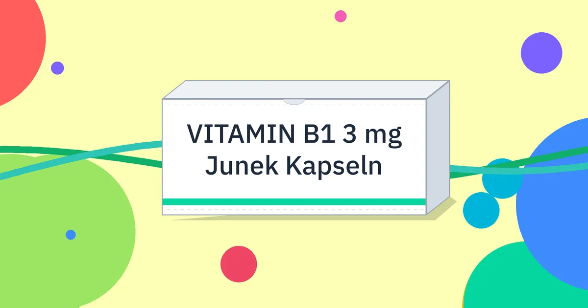 Symbolbild: Packung mit der Aufschrift VITAMIN B1 3 mg Junek Kapseln (PZN 04367513) – Verfügbarkeit und Bezug in Apotheken in Frankfurt am Main