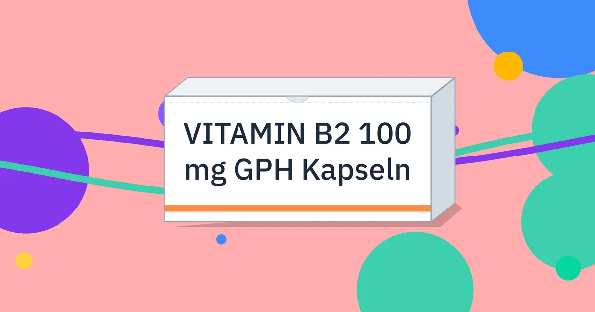 Symbolbild: Packung mit der Aufschrift VITAMIN B2 100 mg GPH Kapseln (PZN 16571319) – Verfügbarkeit und Bezug in Apotheken in Frankfurt am Main