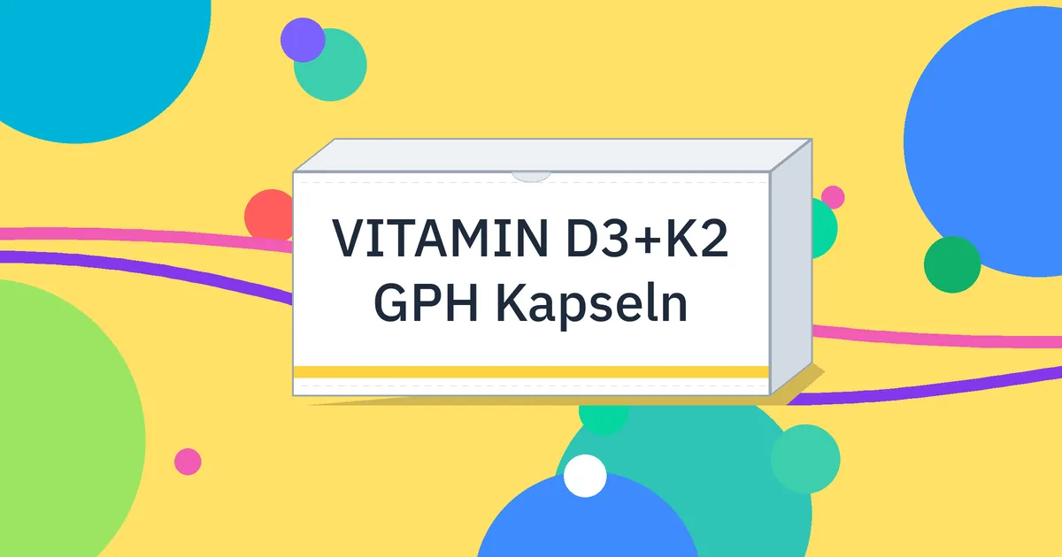 Symbolbild: Packung mit der Aufschrift VITAMIN D3+K2 GPH Kapseln (PZN 15427371) – Verfügbarkeit und Bezug in Apotheken in Frankfurt am Main