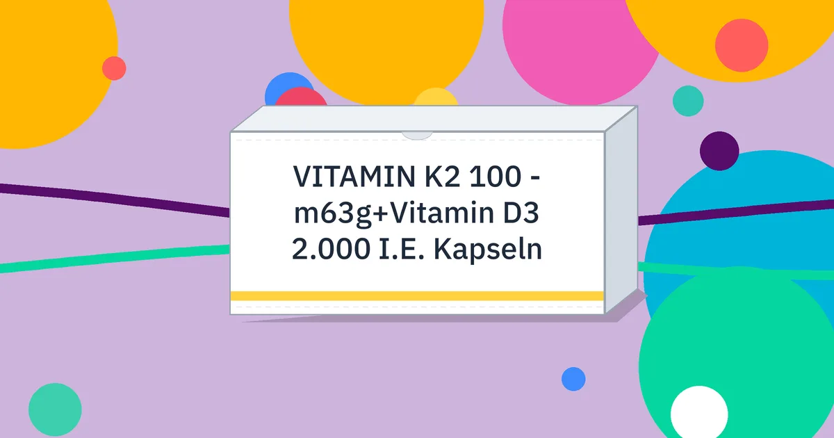 Symbolbild: Packung mit der Aufschrift VITAMIN K2 100 -m63g+Vitamin D3 2.000 I.E. Kapseln (PZN 17258205) – Verfügbarkeit und Bezug in Apotheken in Frankfurt am Main