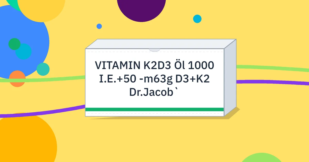 Symbolbild: Packung mit der Aufschrift VITAMIN K2D3 Öl 1000 I.E.+50 -m63g D3+K2 Dr.Jacob` (PZN 17565574) – Verfügbarkeit und Bezug in Apotheken in Frankfurt am Main