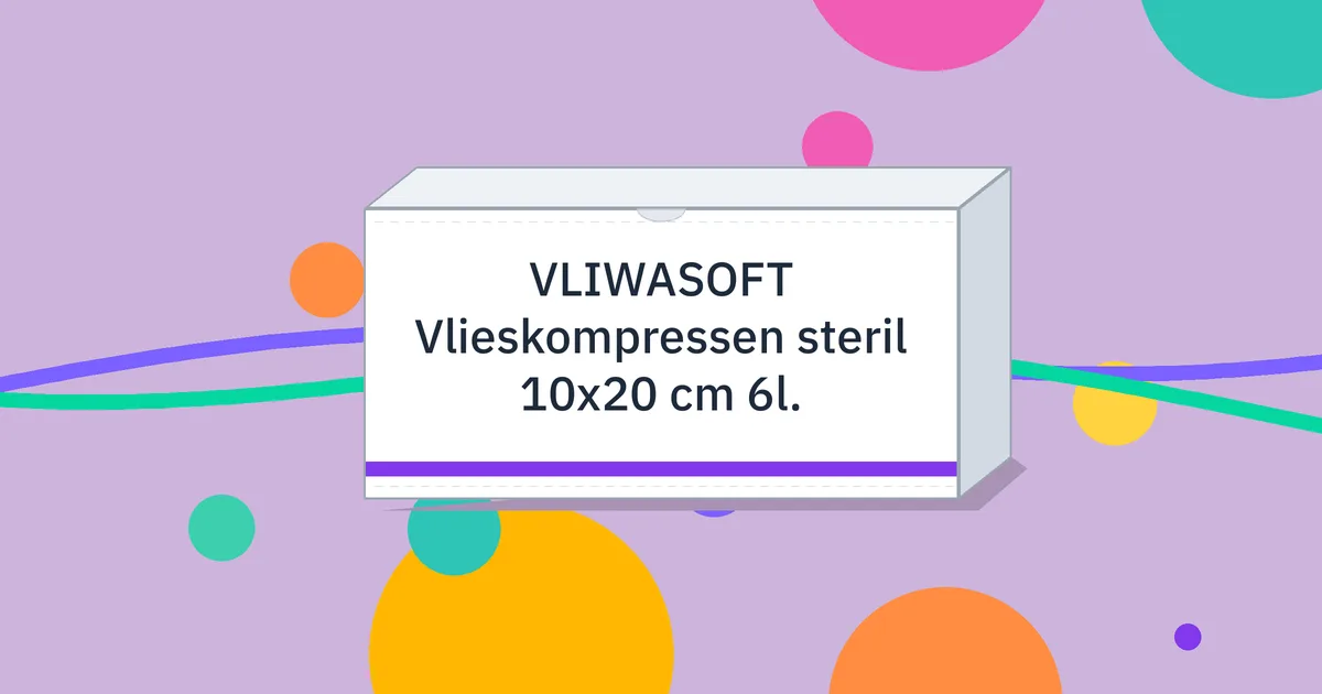 Symbolbild: Packung mit der Aufschrift VLIWASOFT Vlieskompressen steril 10x20 cm 6l. (PZN 18334405) – Verfügbarkeit und Bezug in Apotheken in Frankfurt am Main
