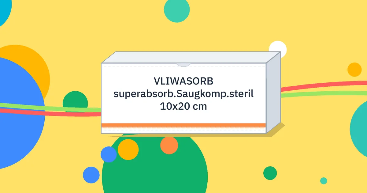 Symbolbild: Packung mit der Aufschrift VLIWASORB superabsorb.Saugkomp.steril 10x20 cm (PZN 15572529) – Verfügbarkeit und Bezug in Apotheken in Frankfurt am Main
