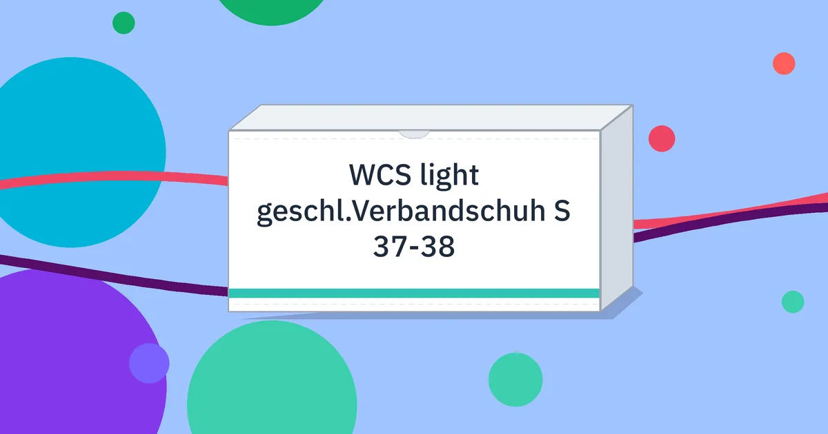 Symbolbild: Packung mit der Aufschrift WCS light geschl.Verbandschuh S 37-38 (PZN 16629734) – Verfügbarkeit und Bezug in Apotheken in Frankfurt am Main