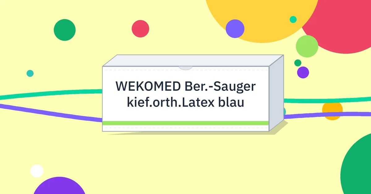 Symbolbild: Packung mit der Aufschrift WEKOMED Ber.-Sauger kief.orth.Latex blau (PZN 04921636) – Verfügbarkeit und Bezug in Apotheken in Frankfurt am Main