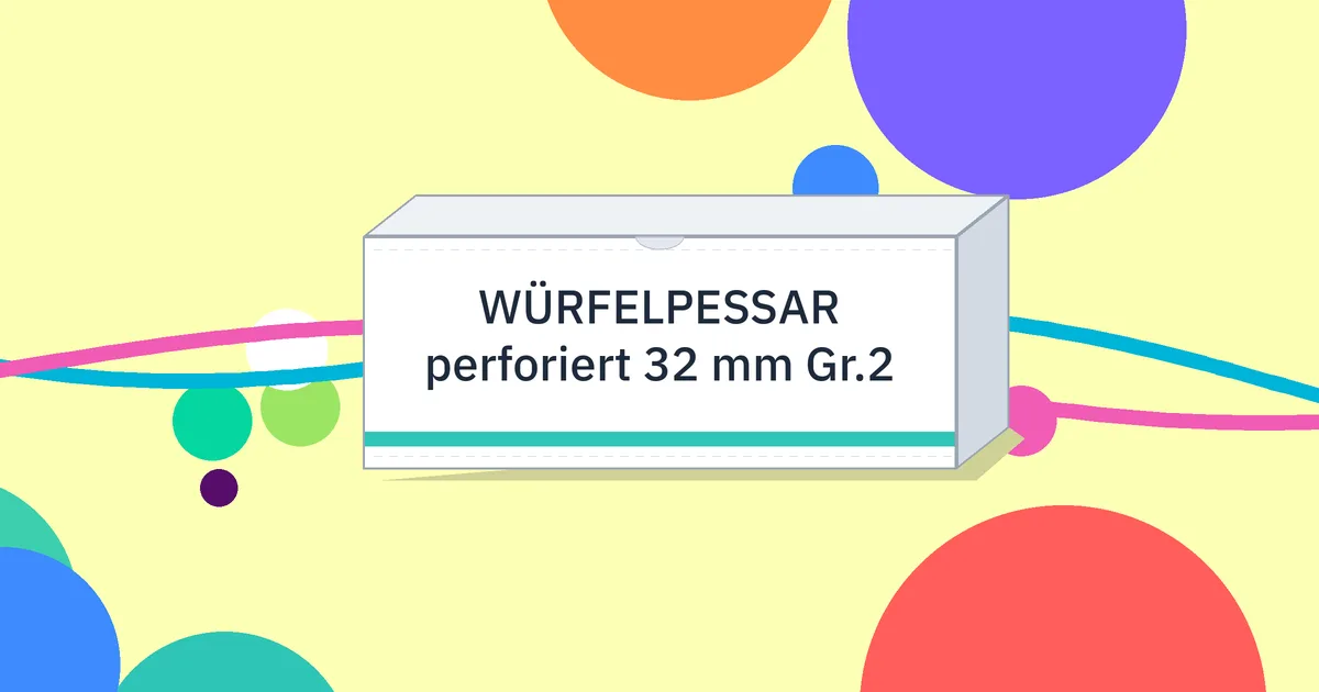 Symbolbild: Packung mit der Aufschrift WÜRFELPESSAR perforiert 32 mm Gr.2 (PZN 05907093) – Verfügbarkeit und Bezug in Apotheken in Frankfurt am Main
