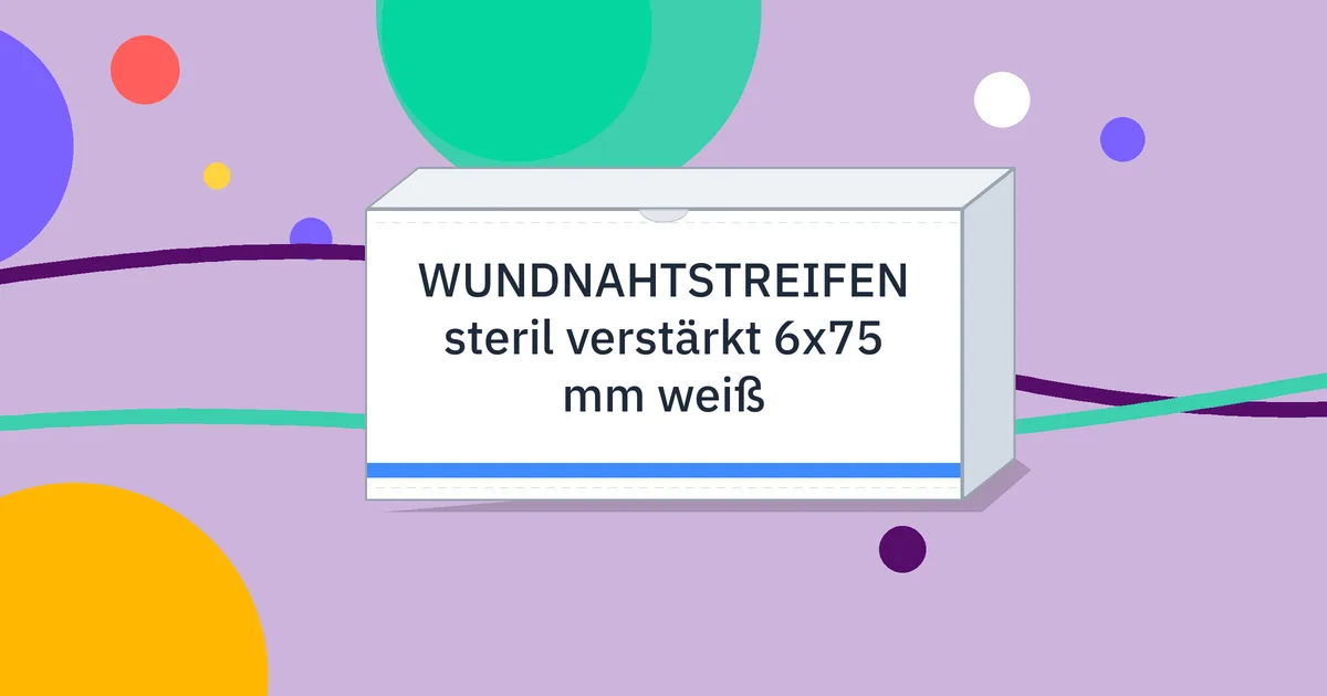 Symbolbild: Packung mit der Aufschrift WUNDNAHTSTREIFEN steril verstärkt 6x75 mm weiß (PZN 20100991) – Verfügbarkeit und Bezug in Apotheken in Frankfurt am Main
