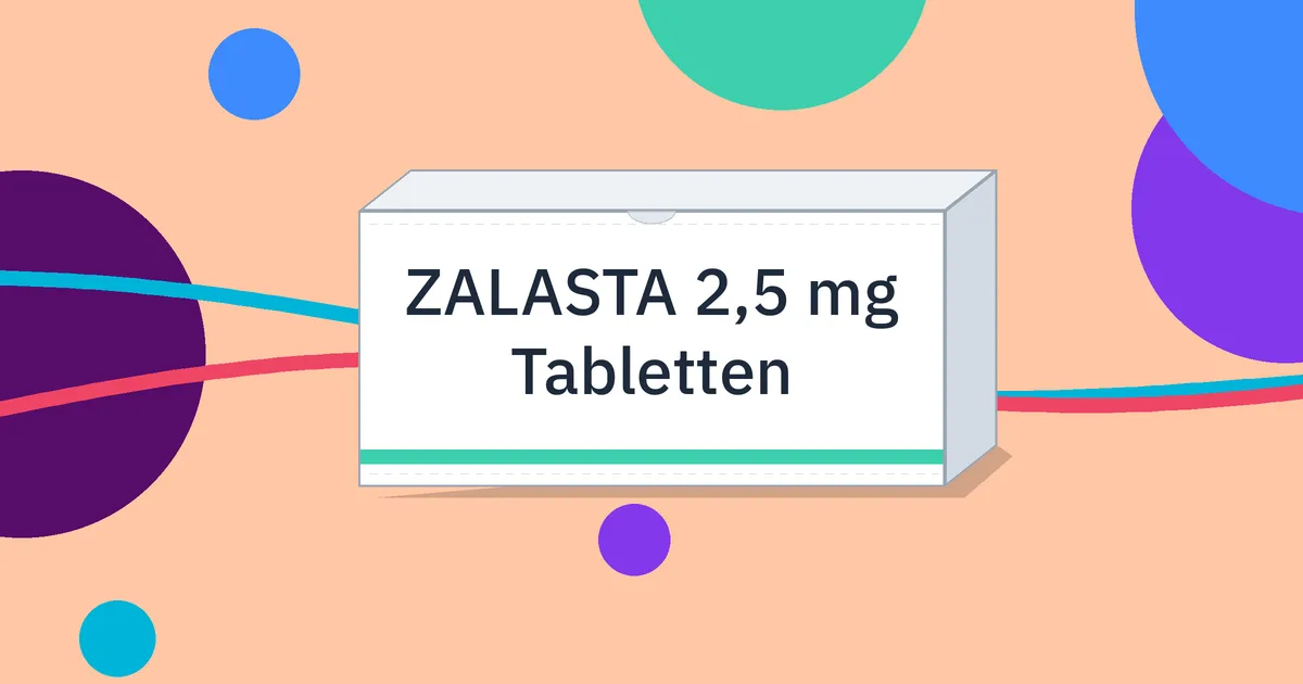 Symbolbild: Packung mit der Aufschrift ZALASTA 2,5 mg Tabletten (PZN 09097573) – Verfügbarkeit und Bezug in Apotheken in Frankfurt am Main