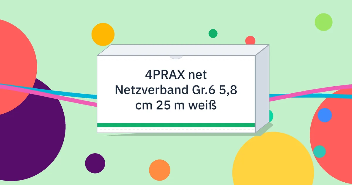 Symbolbild: Packung mit der Aufschrift 4PRAX net Netzverband Gr.6 5,8 cm 25 m weiß (PZN 20230736) – Verfügbarkeit und Bezug in Apotheken in Frankfurt am Main