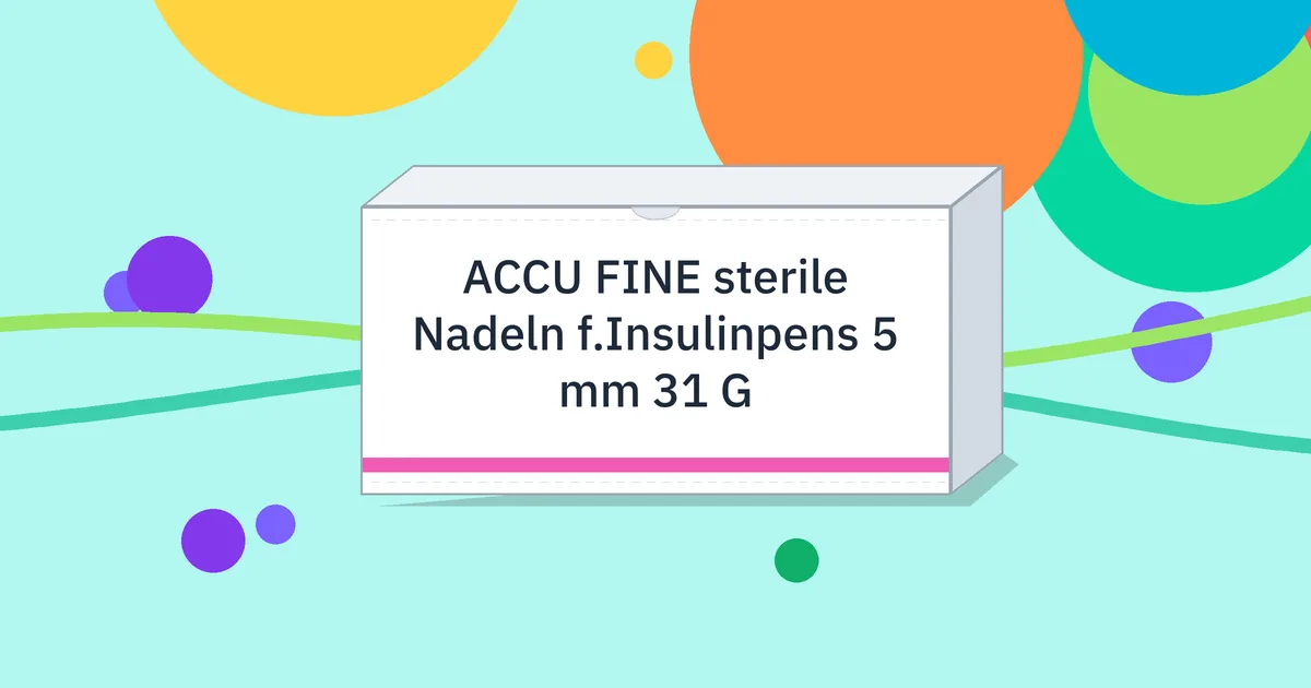 Symbolbild: Packung mit der Aufschrift ACCU FINE sterile Nadeln f.Insulinpens 5 mm 31 G (PZN 16021085) – Verfügbarkeit und Bezug in Apotheken in Frankfurt am Main