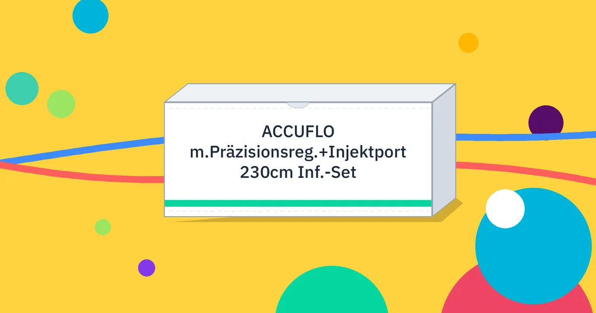 Symbolbild: Packung mit der Aufschrift ACCUFLO m.Präzisionsreg.+Injektport 230cm Inf.-Set (PZN 19114060) – Verfügbarkeit und Bezug in Apotheken in Frankfurt am Main