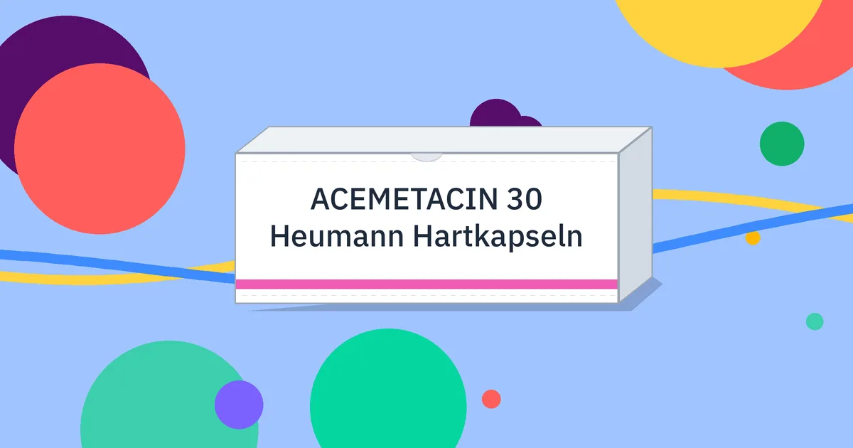 Symbolbild: Packung mit der Aufschrift ACEMETACIN 30 Heumann Hartkapseln (PZN 19468148) – Verfügbarkeit und Bezug in Apotheken in Frankfurt am Main