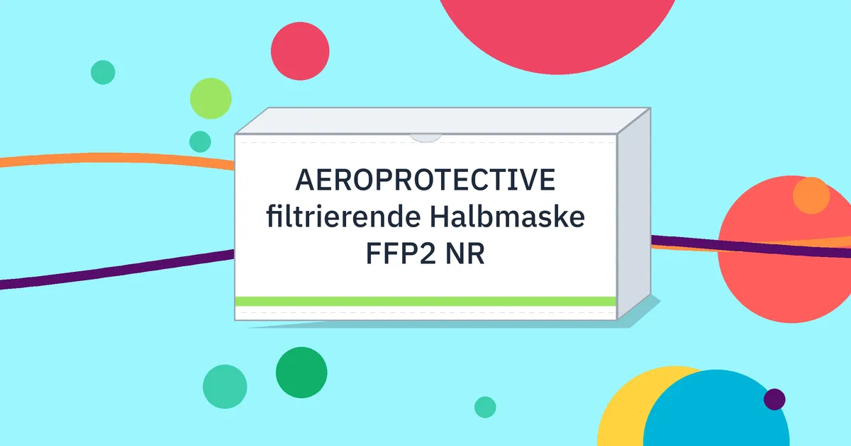 Symbolbild: Packung mit der Aufschrift AEROPROTECTIVE filtrierende Halbmaske FFP2 NR (PZN 17168399) – Verfügbarkeit und Bezug in Apotheken in Frankfurt am Main