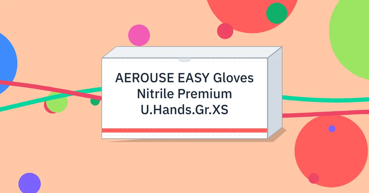 Symbolbild: Packung mit der Aufschrift AEROUSE EASY Gloves Nitrile Premium U.Hands.Gr.XS (PZN 11069851) – Verfügbarkeit und Bezug in Apotheken in Frankfurt am Main